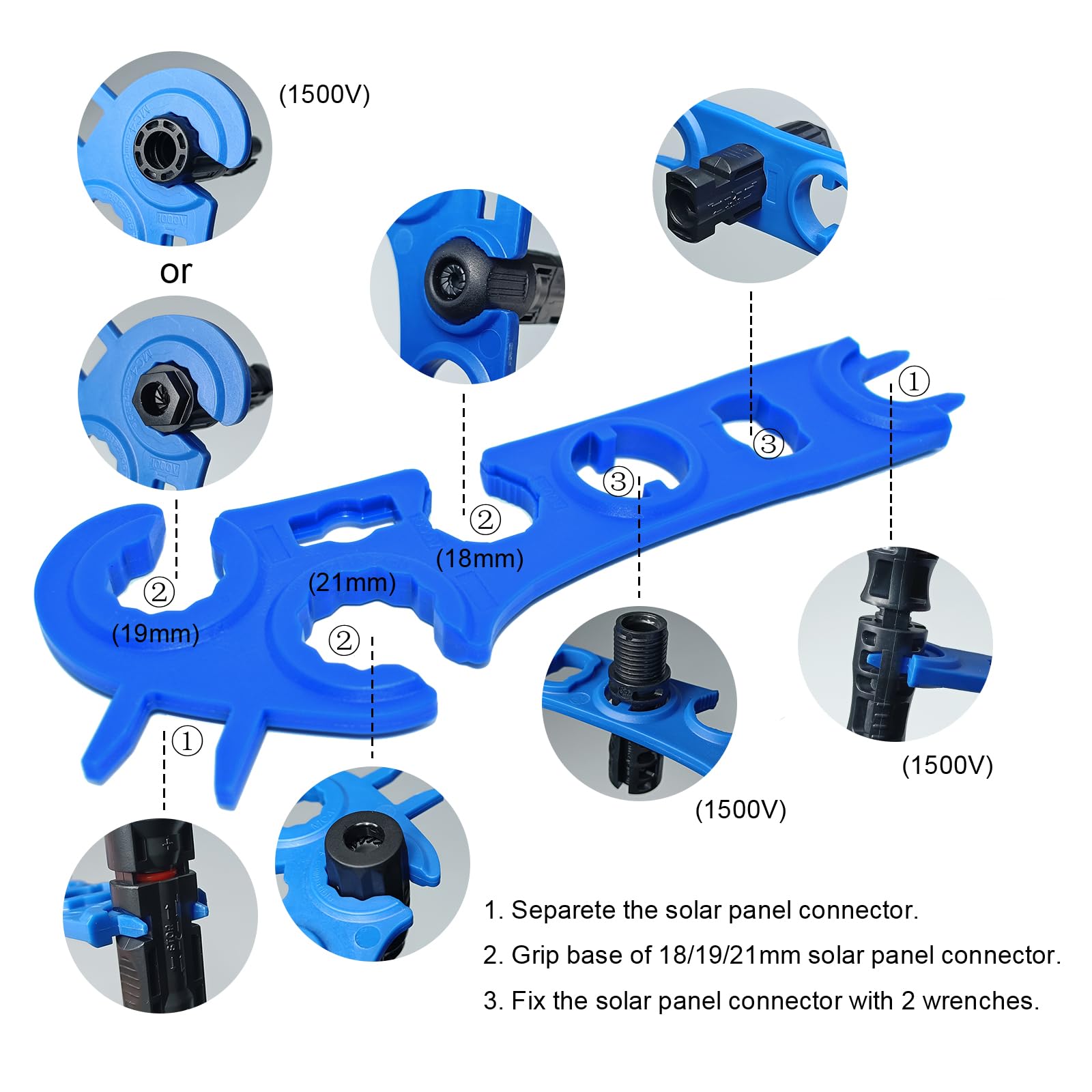 1 Pair Solar Panel Connector Wrench 18/19/21mm Multifunctional MC-4 Spanner, Assembly and Disassembly Crimping Tool for Solar Panel Cable PV System Wire