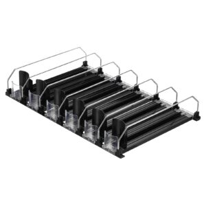 uxcell 6pcs soda can organizer for refrigerator, self-pushing drink organizer for fridge, width adjustable drink dispenser beverage pusher for pantry vending machine, black