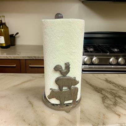 The Bridge Collection Farm Animal Paper Towel Holder - Paper Towel Holder Novelty - Farm House Paper Towel Holder for Pig Kitchen Decor - Weighted Paper Towel Holder for Kitchen, Camper, Dining Room