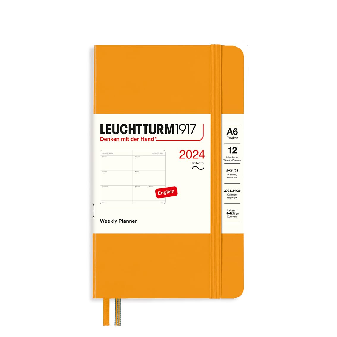 LEUCHTTURM1917 - Weekly Planner 2024 with extra booklet, Pocket (A6) Softcover, Rising Sun (Jan 1 - Dec 31, 2024)