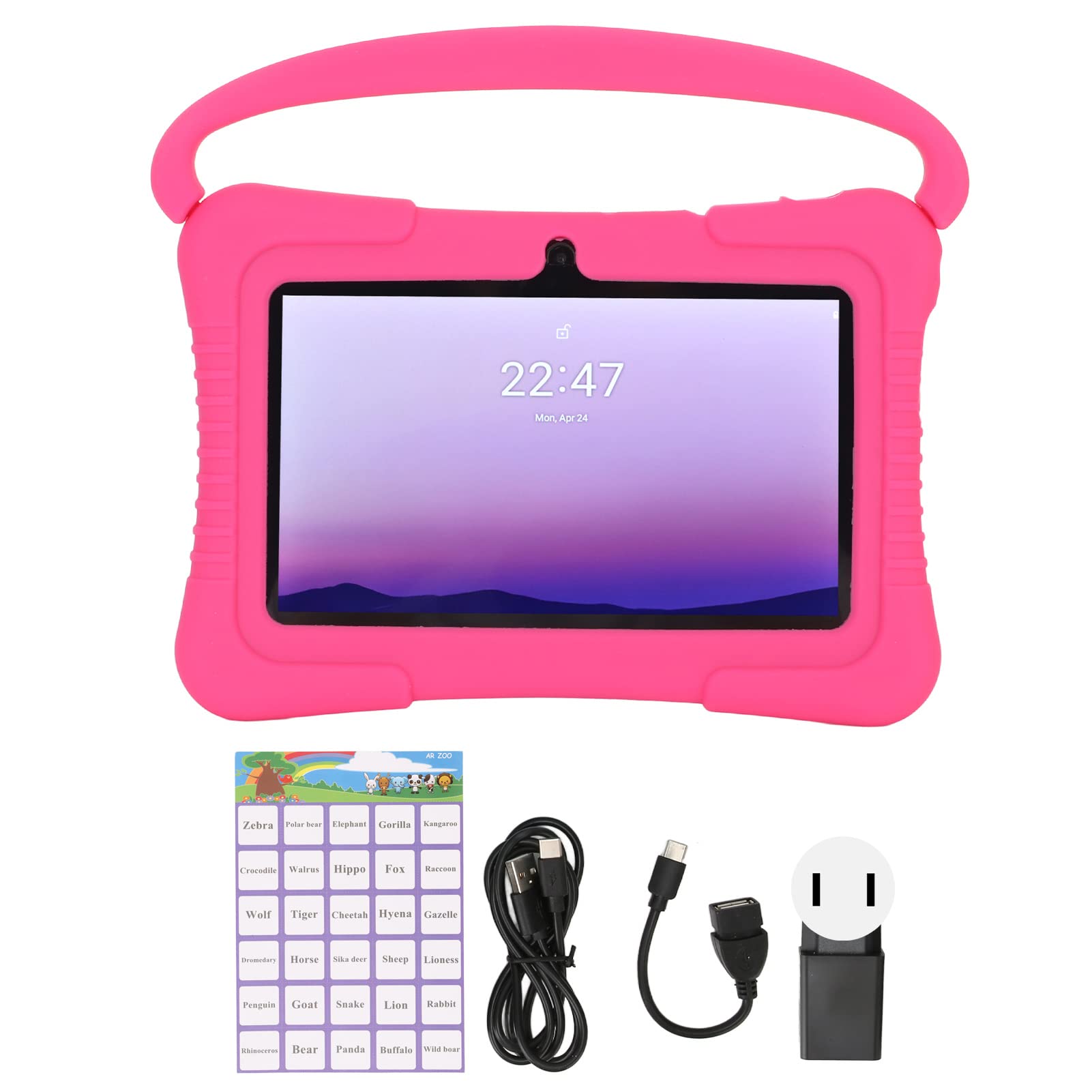 7 inch Toddler Tablet,1GB RAM 16GB ROM, 2500mAh 1024x600 HD Tablet, Bluetooth, WiFi, Dual Camera Parental Control (Pink)