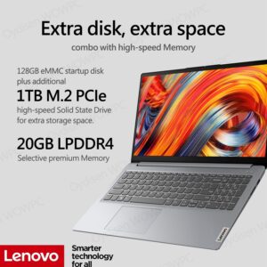 Lenovo 15.6" IdeaPad 1 Laptop, 1TB SSD Storage, 20GB Memory, AMD Athlon Silver Processor, 15.6" HD Display, Wi-Fi 6 & Bluetooth 5.1, SD Card Reader, HDMI, Windows 11 Home, 1 Year Microsoft 365