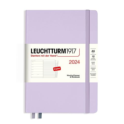 LEUCHTTURM1917 - Weekly Planner & Notebook 2024 with extra booklet, Hardcover, Medium (A5), Lilac (Jan 1 - Dec 31, 2024)