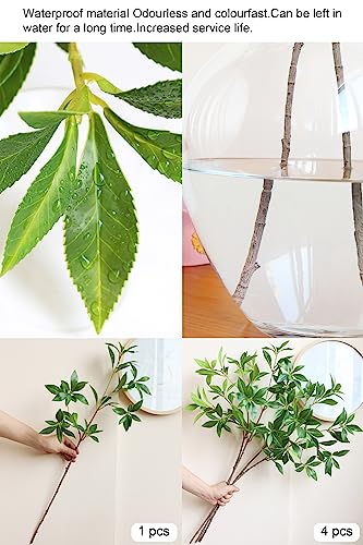 Forlaoers 4pcs Nearly Natural Artificial Plants Fake Green Flowers Leaves Olive Twigs Willow Branches for Tall Vases Home Decor Indoor Living Room Desk Wedding Greenery Stems for Centerpieces