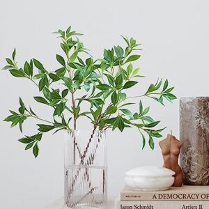 Forlaoers 4pcs Nearly Natural Artificial Plants Fake Green Flowers Leaves Olive Twigs Willow Branches for Tall Vases Home Decor Indoor Living Room Desk Wedding Greenery Stems for Centerpieces