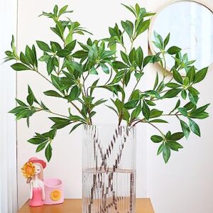 Forlaoers 4pcs Nearly Natural Artificial Plants Fake Green Flowers Leaves Olive Twigs Willow Branches for Tall Vases Home Decor Indoor Living Room Desk Wedding Greenery Stems for Centerpieces