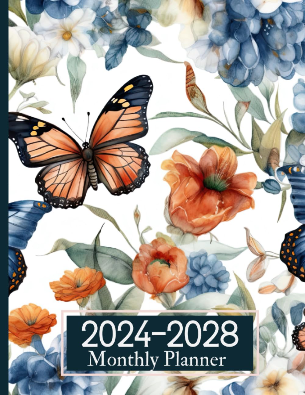 2024-2028 Monthly Planner 5 Years: January 2024 - December 2028 with Holidays | Butterflies Cover