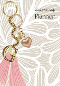 2023-2024 planner for young ladies, gold initial key chain accessories; "blessed" on front cover, very elegant design,: soft matte- finish, ... weekly plans, daily notes, finance plans