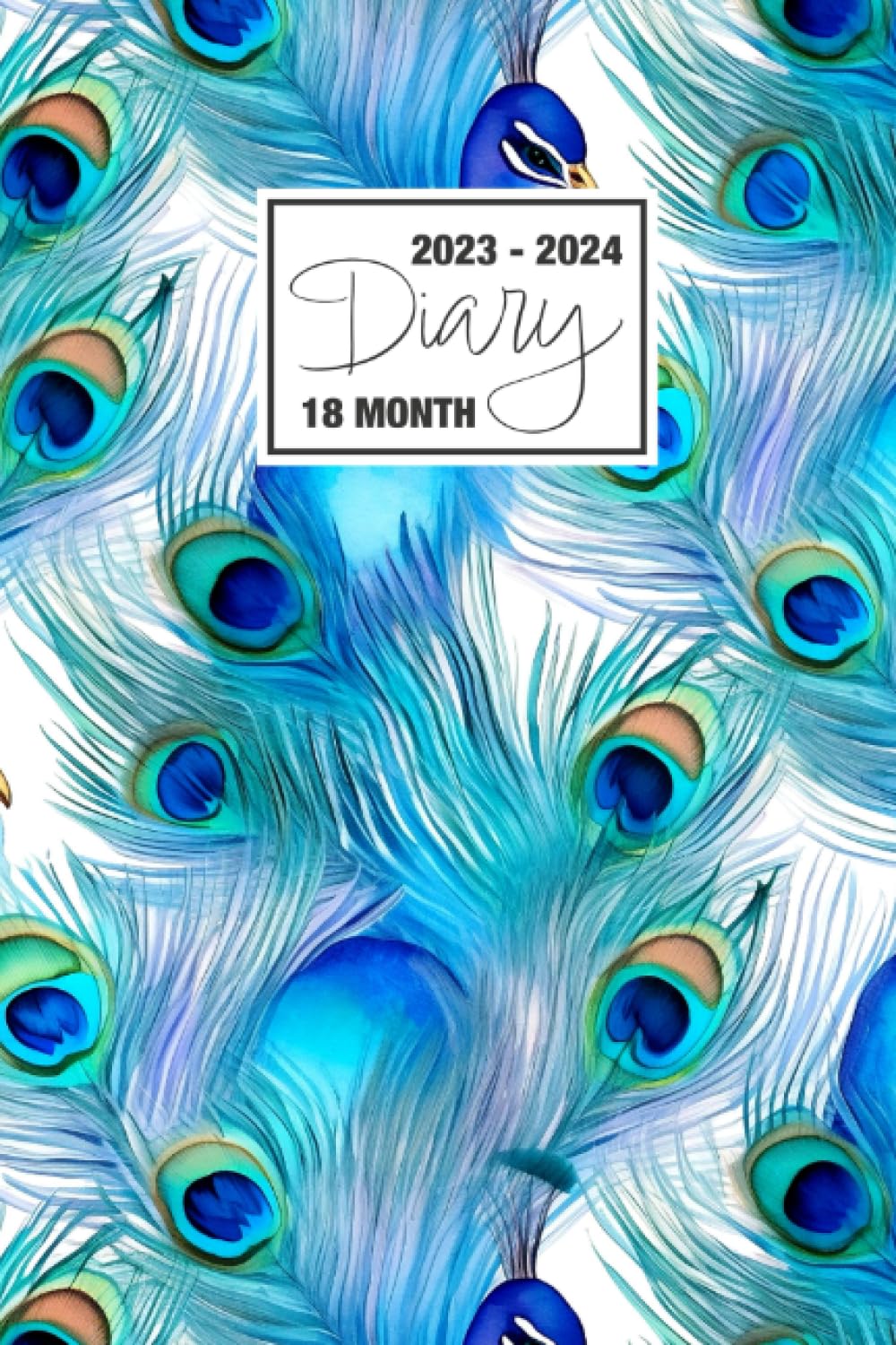 2023 - 2024: 18 Month Diary A5 Week to View on 2 Pages Weekly Journal Agenda WO2P Planner Jul 23 to Dec 24 Horizontal With Moon Phases, UK & US ... Iridescent Blue Green Feather Pattern