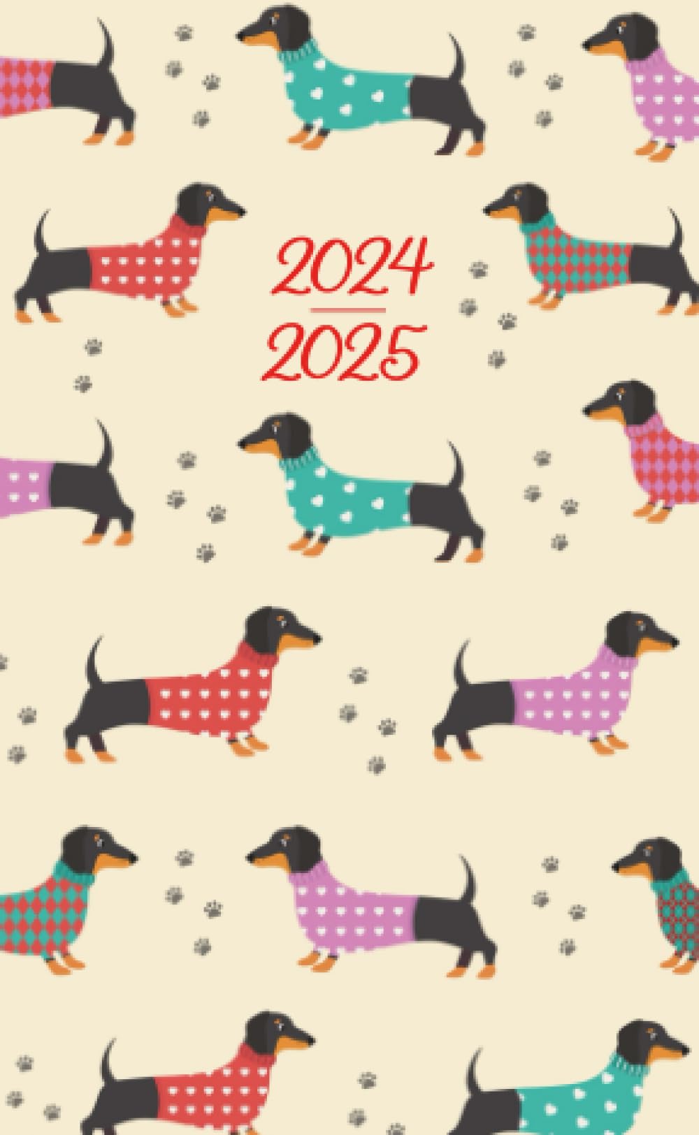 2024-2025: 2-Year Pocket Planner 24-Month Monthly Planning from JANUARY to DECEMBER | Personalized Plan & Organizer Schedule, Appointment Notebook Small Size for Purse with Charming Dachshunds