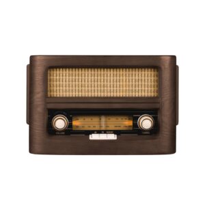 Fuse Vint Vintage Retro Radio | Wireless Charging Pad | AM/FM Radio Speaker with Bluetooth & AUX Input | Mid Century Modern Style | Real Handcrafted Ashtree Wood Exterior