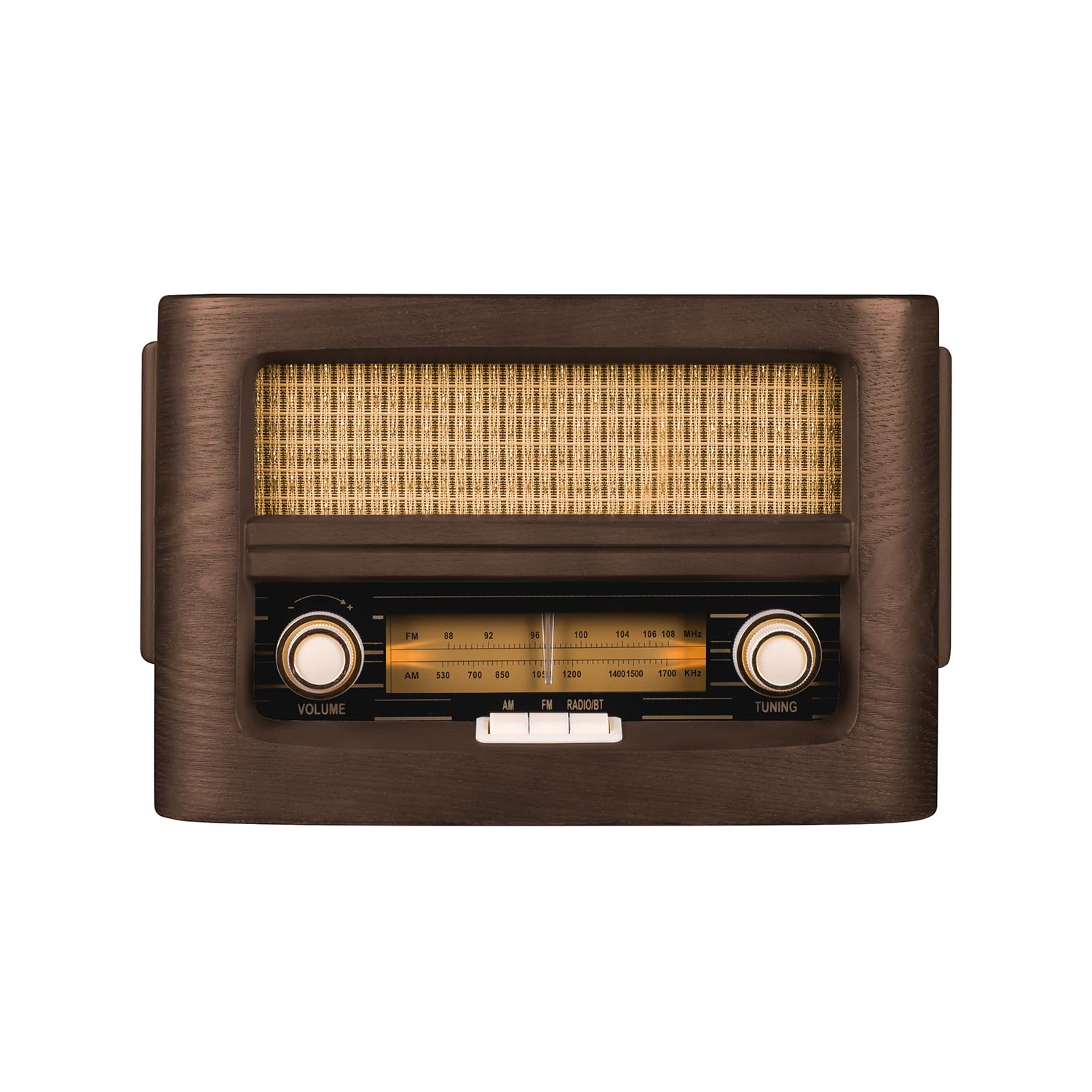 Fuse Vint Vintage Retro Radio | Wireless Charging Pad | AM/FM Radio Speaker with Bluetooth & AUX Input | Mid Century Modern Style | Real Handcrafted Ashtree Wood Exterior