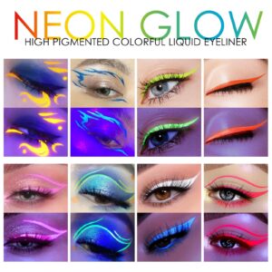 KYDA 8 Colors Neon Glow Liquid Eyeliner, Lasting Neon Matte Tint, Glow in the Dark Liner Pen, Quick Dry Fluorescent Rainbow Eyes Makeup, Under the Blacklight Colorful Eyeliner, by Ownest Beauty