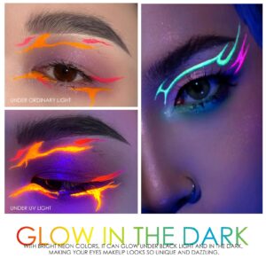 KYDA 8 Colors Neon Glow Liquid Eyeliner, Lasting Neon Matte Tint, Glow in the Dark Liner Pen, Quick Dry Fluorescent Rainbow Eyes Makeup, Under the Blacklight Colorful Eyeliner, by Ownest Beauty