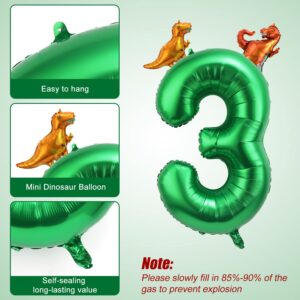 40 Inch Dark Green Number 3 Dinosaur Balloon, Aluminum Foil Large Number Balloon Green Balloon Cute Dinosaur Balloon for Birthday Party Anniversary Celebration Decoration