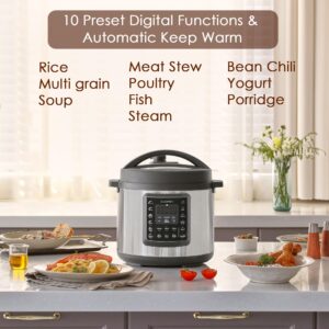 CUCHEN 7-in-1 Multi Pressure Cooker 6 Quart | Rice Cooker | Steamer | Sauté Pan | Yogurt Maker | Slow Cooker | Warmer & Sterilizer | One-Touch Cooking | Stainless Steel