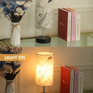 Lanmonlily Touch Control Desk Lamp with 2 USB Ports, 3-Way Dimmable Bedside Lamp for Bedroom, Nightstand Lamp with Round Flower Fabric Shade for Living Room, Home Office (E26 LED Bulb Included)