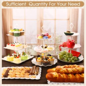 Dandat 24 Pcs White Cake Stand Plastic Dessert Table Stand Set, 8 Pcs 3 Tire Cake Display Tower Cupcake Cookie Tray and Display Stands, 16 Pcs Plastic Dessert Trays for Wedding Baby Shower Tea Party