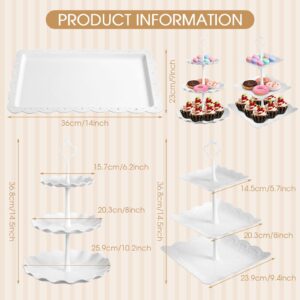 Dandat 24 Pcs White Cake Stand Plastic Dessert Table Stand Set, 8 Pcs 3 Tire Cake Display Tower Cupcake Cookie Tray and Display Stands, 16 Pcs Plastic Dessert Trays for Wedding Baby Shower Tea Party