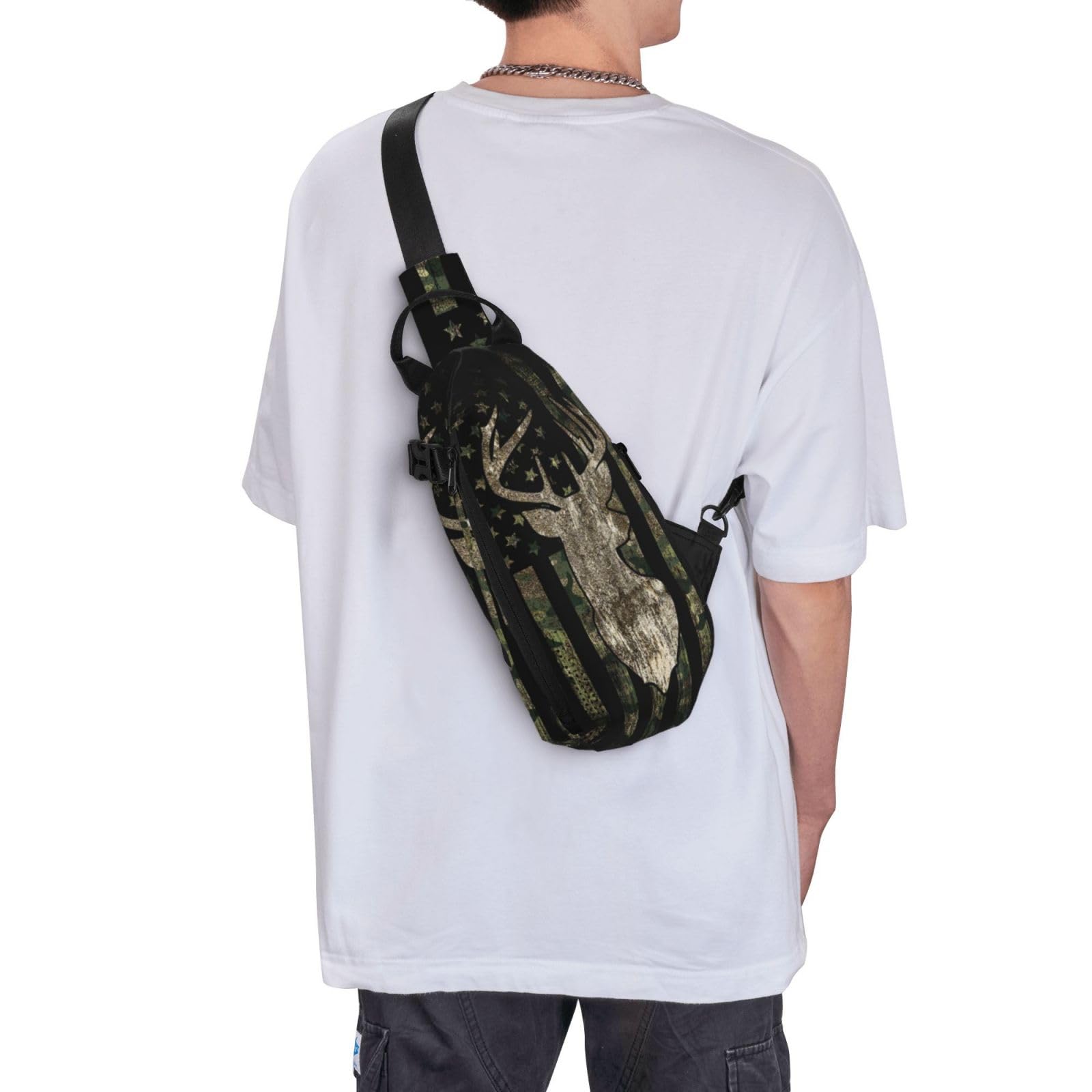 Camo Fanny Pack Camouflage sling Tool Bag Hunting Tactical Army American Flag Backpack Chest Shoulder Bag Travel Crossbody Daypack Hiking Gym Daily for Women Men