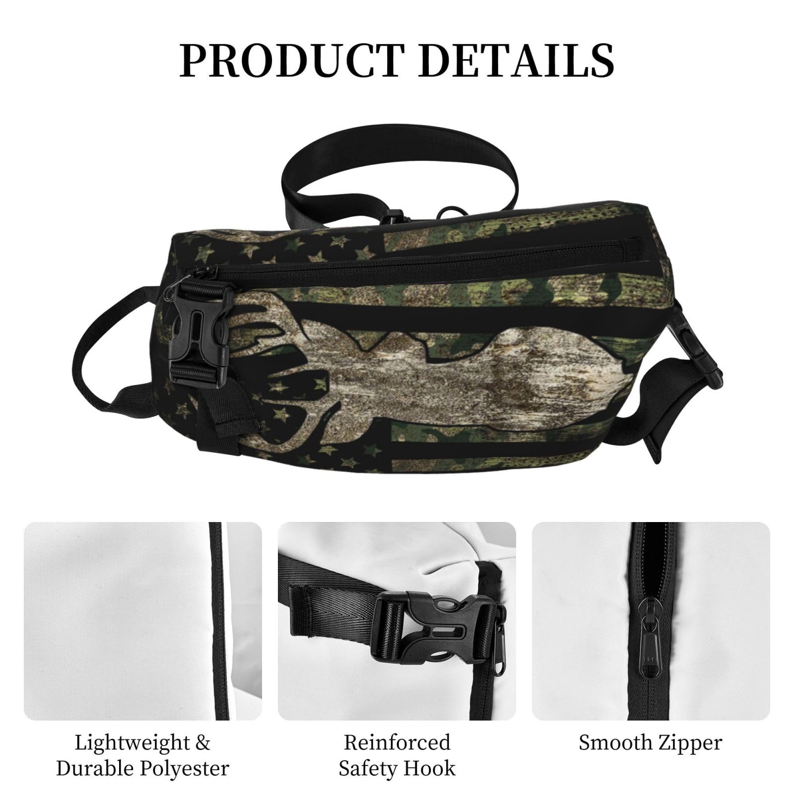 Camo Fanny Pack Camouflage sling Tool Bag Hunting Tactical Army American Flag Backpack Chest Shoulder Bag Travel Crossbody Daypack Hiking Gym Daily for Women Men