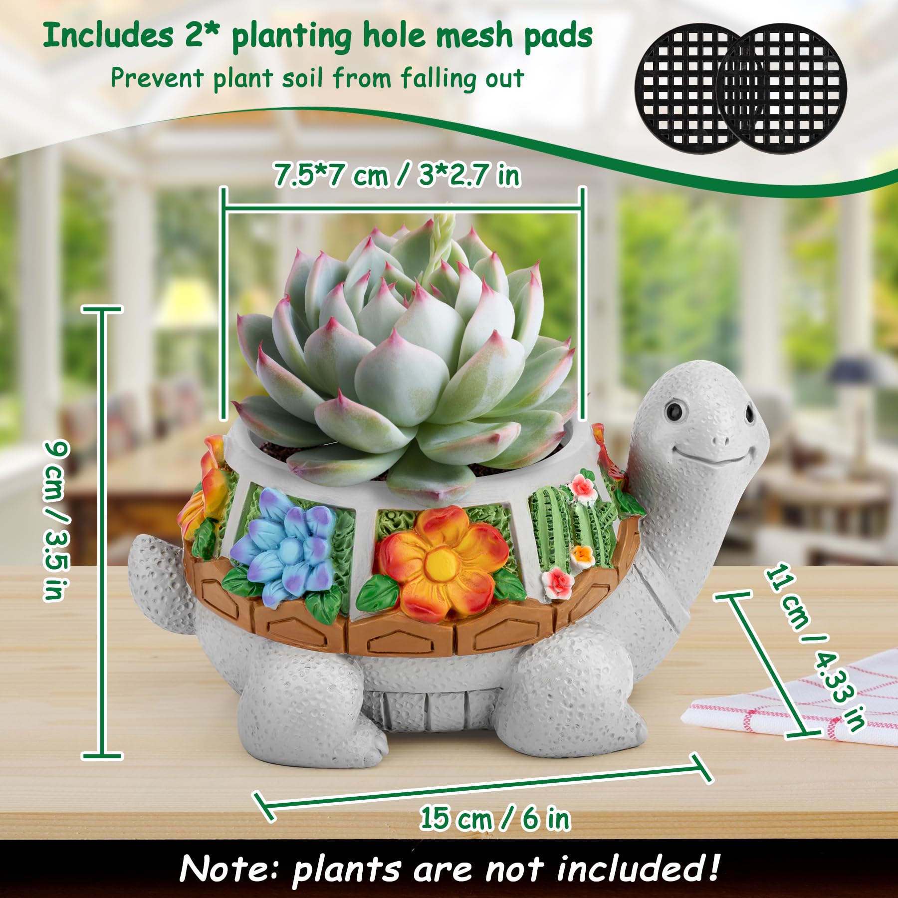 LESES Succulent Plant Pots, Turtle Planter Flower Pots with Drainage Hole, Cute Planting Pots for Cactus, Succulent Planters for Indoor Plants Home Office Garden Flower Pot Gifts for Plants Lover