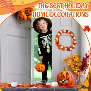 Tigeen 50 Pcs Artificial Mini Fake Pumpkins with 100 Pcs Lifelike Fake Maple Leaves Thanksgiving Lifelike Simulation Mixed Pumpkins for Decorating Fall Harvest Garland Small Realistic Pumpkin for Home