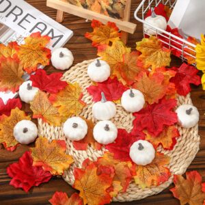 Tigeen 50 Pcs Artificial Mini Fake Pumpkins with 100 Pcs Lifelike Fake Maple Leaves Thanksgiving Lifelike Simulation Mixed Pumpkins for Decorating Fall Harvest Garland Small Realistic Pumpkin for Home