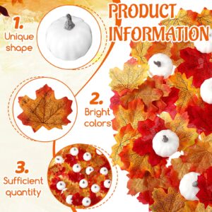 Tigeen 50 Pcs Artificial Mini Fake Pumpkins with 100 Pcs Lifelike Fake Maple Leaves Thanksgiving Lifelike Simulation Mixed Pumpkins for Decorating Fall Harvest Garland Small Realistic Pumpkin for Home