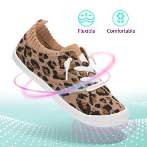 ALTOCIS Women's Knit Slip On Sneakers Ladies Elastic Low Top Flats Lightweight Breathe Mesh Fashion Sneakers Cute Flying Woven Loafers(Leopard US9)