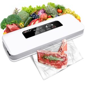 vacslanok vacuum sealer machine, 70kpa automatic vacuum air food saver one-click operation, 4 food preservation modes, 5 temperature modes with 50 vacuum sealer bags and external vacuum pump,white