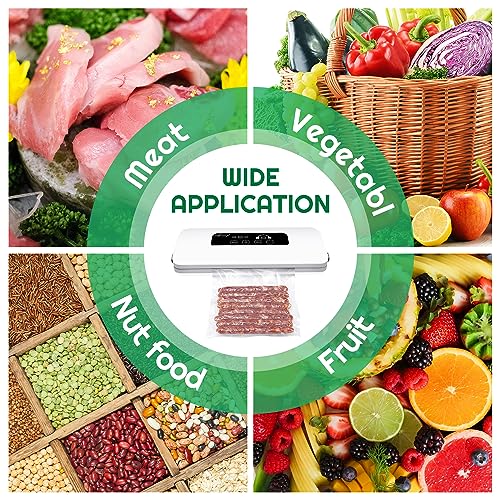 VACSLANOK Vacuum Sealer Machine, 70Kpa Automatic Vacuum Air Food Saver One-Click Operation, 4 Food Preservation Modes, 5 Temperature Modes With 50 Vacuum Sealer Bags and External Vacuum Pump,white