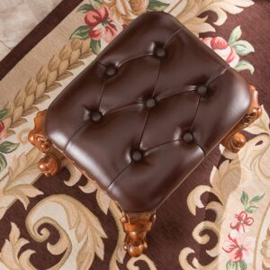 DEBJGO Foot Stools Small,Vintage Ottoman Brown Leather Foot Rest,Wooden Footrest,Upholstered Footstool for Couch/Living Room/Sofa,Cherry (12.6) (12.6)