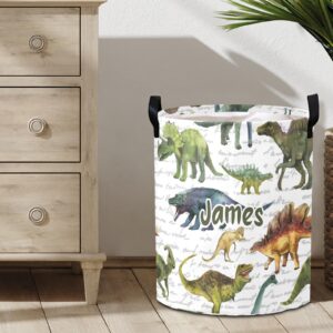 Jungle Dinosaur Personalized Laundry Basket Hamper,Collapsible Storage Baskets with Handles for Kids Room,Clothes, Nursery Decor