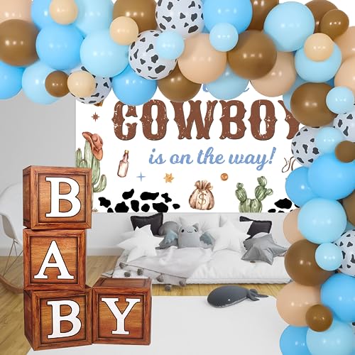 Cowboy Baby Shower Decorations, Western Theme Baby Shower Decorations Include Cowboy Balloon Garland Kit, Baby Shower Boxes and Cowboy Backdrop for Baby Shower Party Supplies