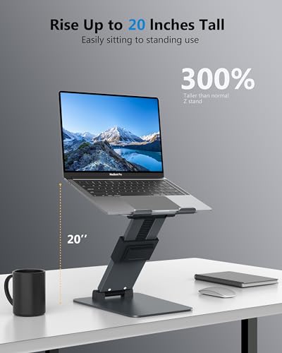 JCZT Adjustable Laptop Stand for Desk [Lift Up to 20'' ], Ergonomic Laptop Riser Converter, AluminumComputer Stand for MacBook Air Pro, HP, Dell, All 10-17 Inch Laptops