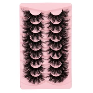 gmagictobo 25mm lashes real mink lashes fluffy false eyelashes dramatic 8d mink lashes pack long thick volume soft crossed curls fake eye lashes 8 pairs