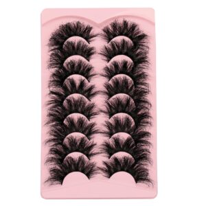 Gmagictobo 25MM Lashes Real Mink Lashes Fluffy False Eyelashes Dramatic 8D Mink Lashes Pack Long Thick Volume Soft Crossed Curls Fake Eye Lashes 8 Pairs