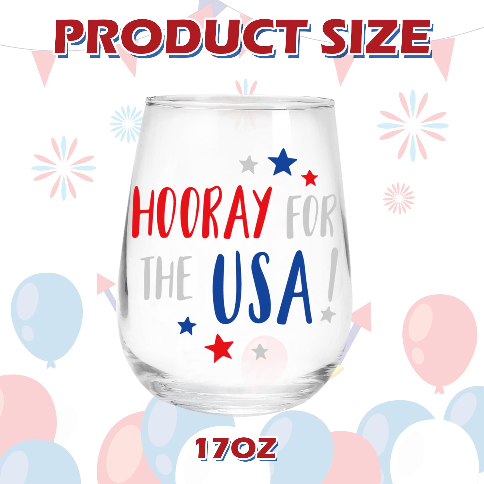 Whaline 3Pcs Patriotic Stemless Wine Glasses 17oz American Flag Glasses Tumbler Cups Drinking Glasses Independence Day Party Cups for 4th of July Supplies Kitchen Decor Gifts