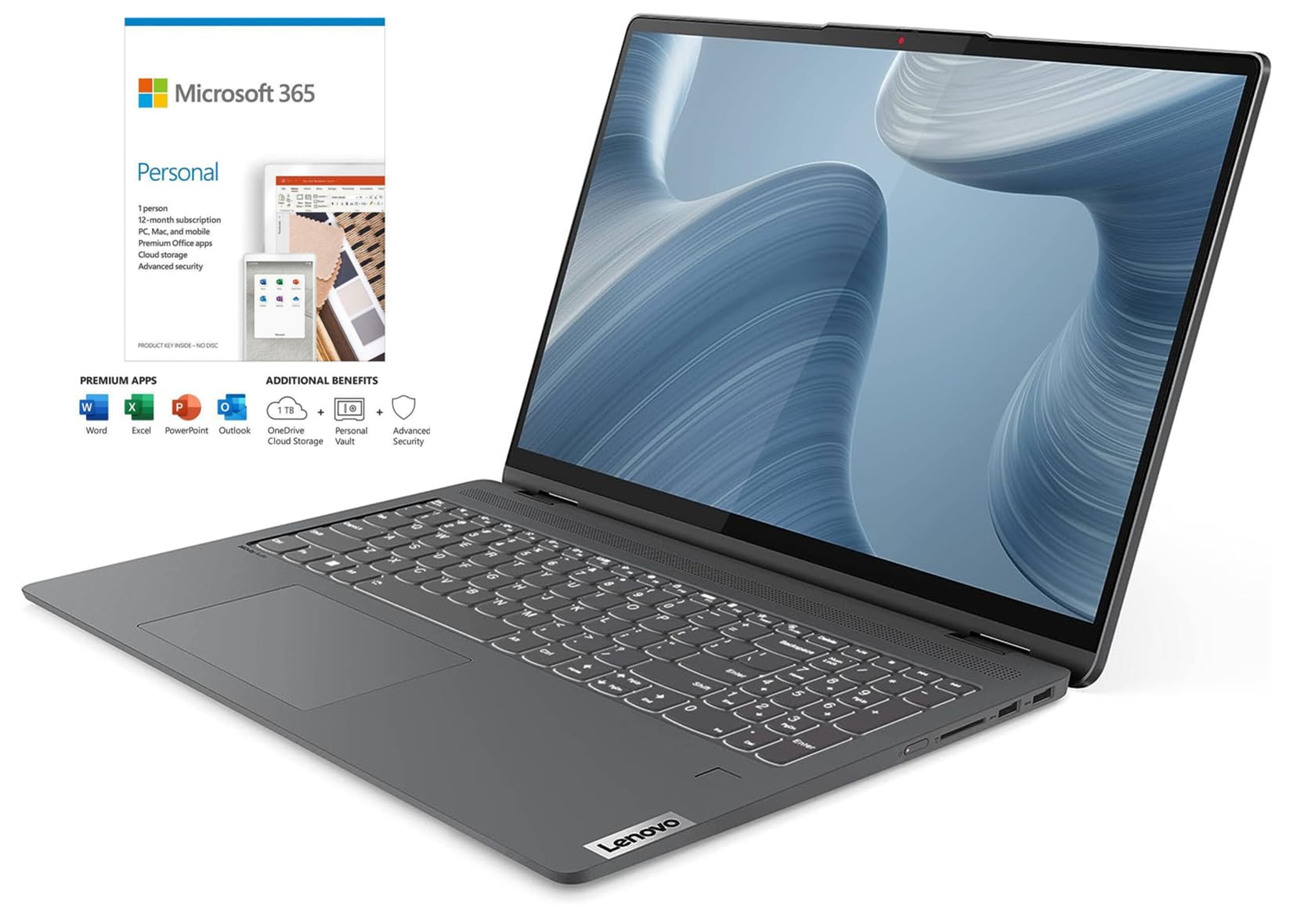 Lenovo 2-in-1 Flex 5 16" WQXGA (2560 x 1600) 16:10 Touchscreen Laptop, Core i7 1255U, 400nits, 100% sRGB, Backlit KB, Wi-Fi 6, win11, Thunderbolt 4, w/Office 365 (16GB RAM | 512GB PCIe SSD)