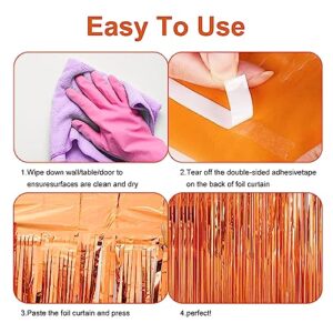 2 Pack 3.2 ft x 9.8 ft Orange Tinsel Curtain Party Backdrop Decorations, Metallic Foil Fringe Backdrop Door for Halloween, Christmas, Birthday Graduation Wedding Party Streamers Photo Backdrop.