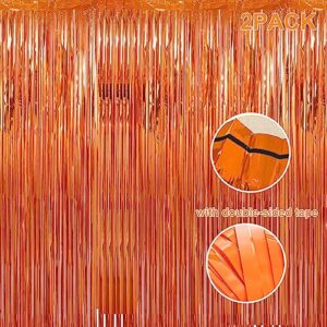 2 Pack 3.2 ft x 9.8 ft Orange Tinsel Curtain Party Backdrop Decorations, Metallic Foil Fringe Backdrop Door for Halloween, Christmas, Birthday Graduation Wedding Party Streamers Photo Backdrop.