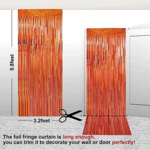 2 Pack 3.2 ft x 9.8 ft Orange Tinsel Curtain Party Backdrop Decorations, Metallic Foil Fringe Backdrop Door for Halloween, Christmas, Birthday Graduation Wedding Party Streamers Photo Backdrop.