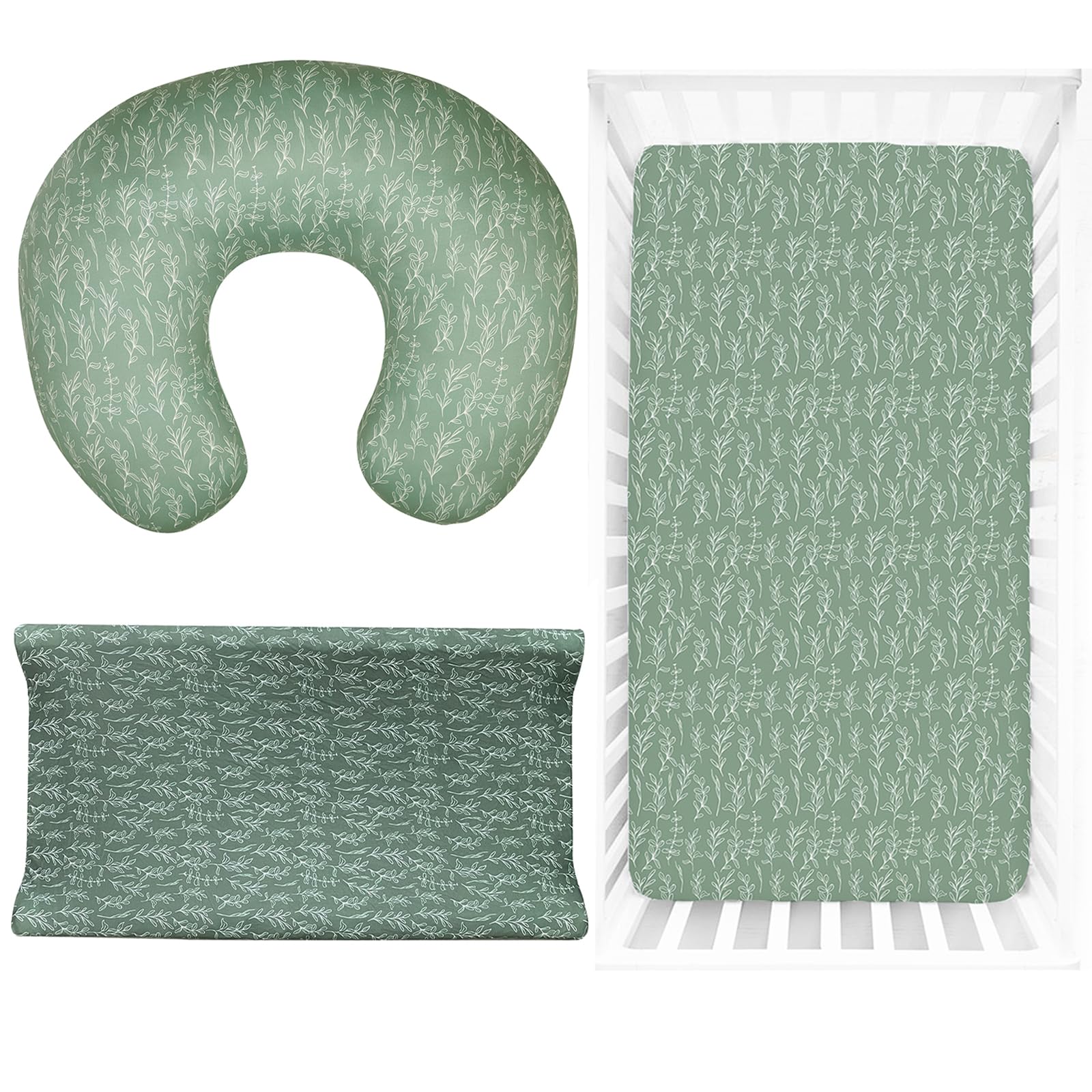 HNHUAMING Green Sage Nursing Pillow Cover, Baby Diaper Changing Pad Cover Cradle Mattress Sheets,Crib Sheet