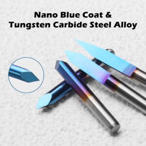 Genmitsu 10 Pcs 1/8'' Shank CNC Router Bits Set, Flat V-bit & Triangular V-bit, 20 /30 /45 /60 /90 Degree 0.1mm Tip, Nano Blue Coat, Engraving Tool for CNC Signmaking Carving Lettering 2D&3D Sculpture