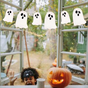 2pcs Halloween Hanging Ghost Banners, Glitter Halloween Party Banner DIY Halloween Ghost Decorations for Haunted Houses Doorways Party Wall Fireplace