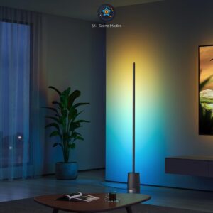 Govee RGBIC Floor Lamp, Modern LED Lyra Corner Lamp with 64+ Scene & Music Modes, 1500 Lumens, DIY Mode, Smart Remote Control Standing Floor Lamp for Bedroom, Living Room, Gaming Room, Black