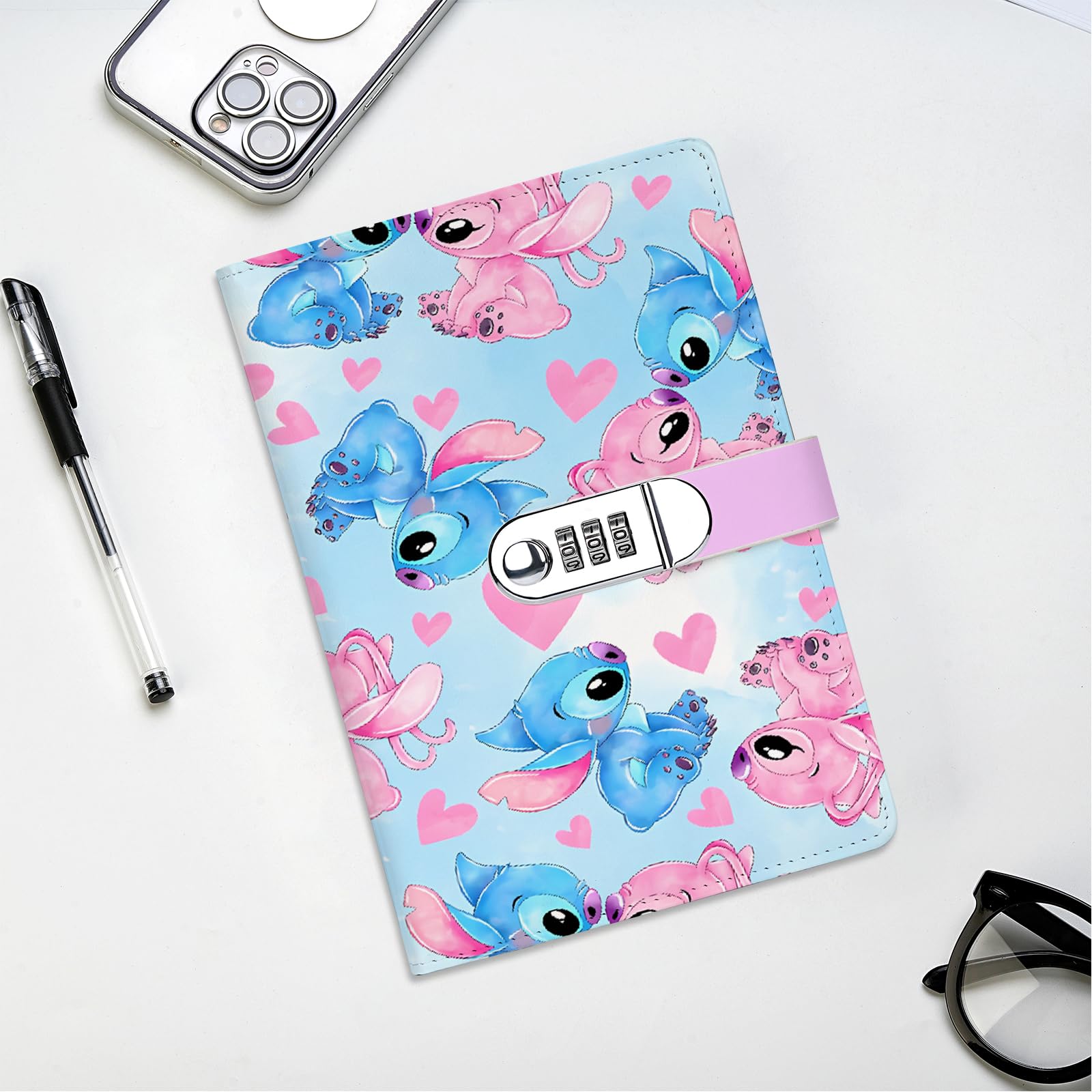 FYWZXED Stitch Leather Combination Lock Notebook Stitch Lover Gifts Stitch is My Spirit Animal Combination Lock Notebook Movies Lover Gift Birthday Gifts for Women Men (2)