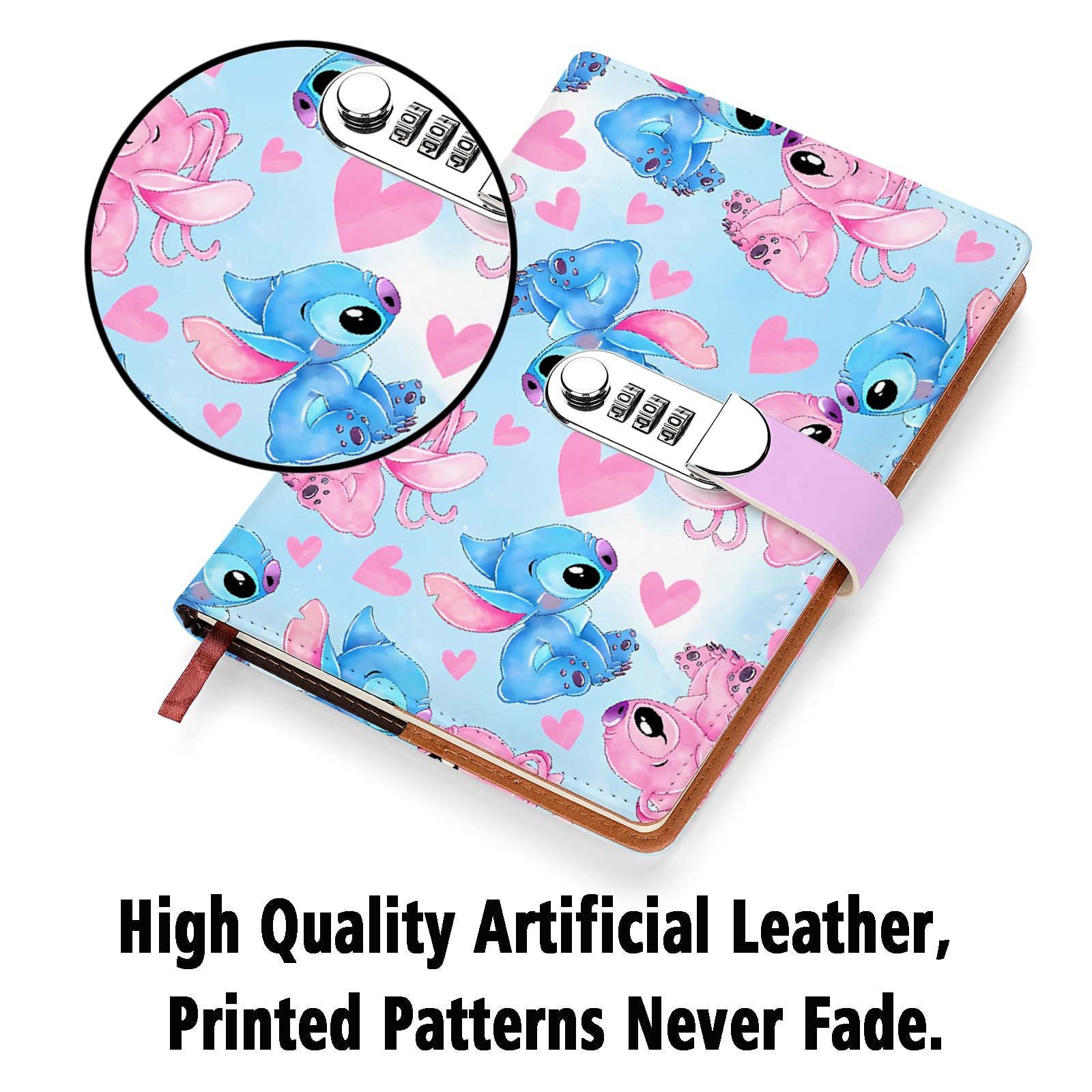 FYWZXED Stitch Leather Combination Lock Notebook Stitch Lover Gifts Stitch is My Spirit Animal Combination Lock Notebook Movies Lover Gift Birthday Gifts for Women Men (2)