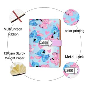 FYWZXED Stitch Leather Combination Lock Notebook Stitch Lover Gifts Stitch is My Spirit Animal Combination Lock Notebook Movies Lover Gift Birthday Gifts for Women Men (2)